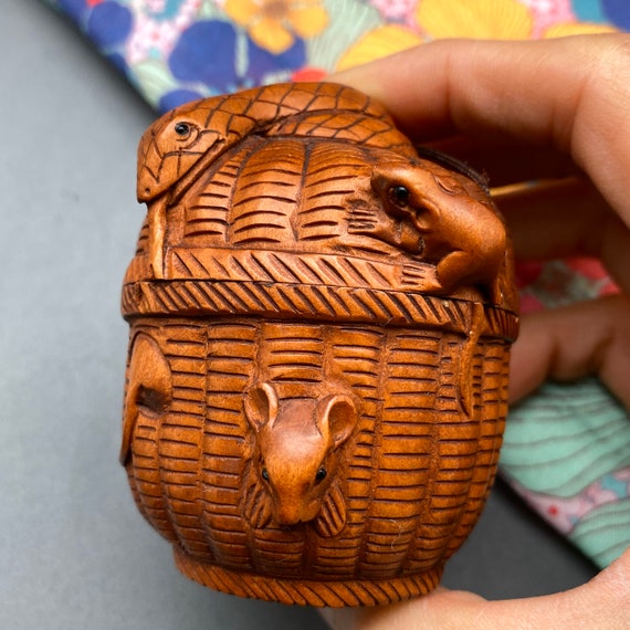 Hand Carved Boxwood Inro Kimono Accessories Stamp and Money | Etsy