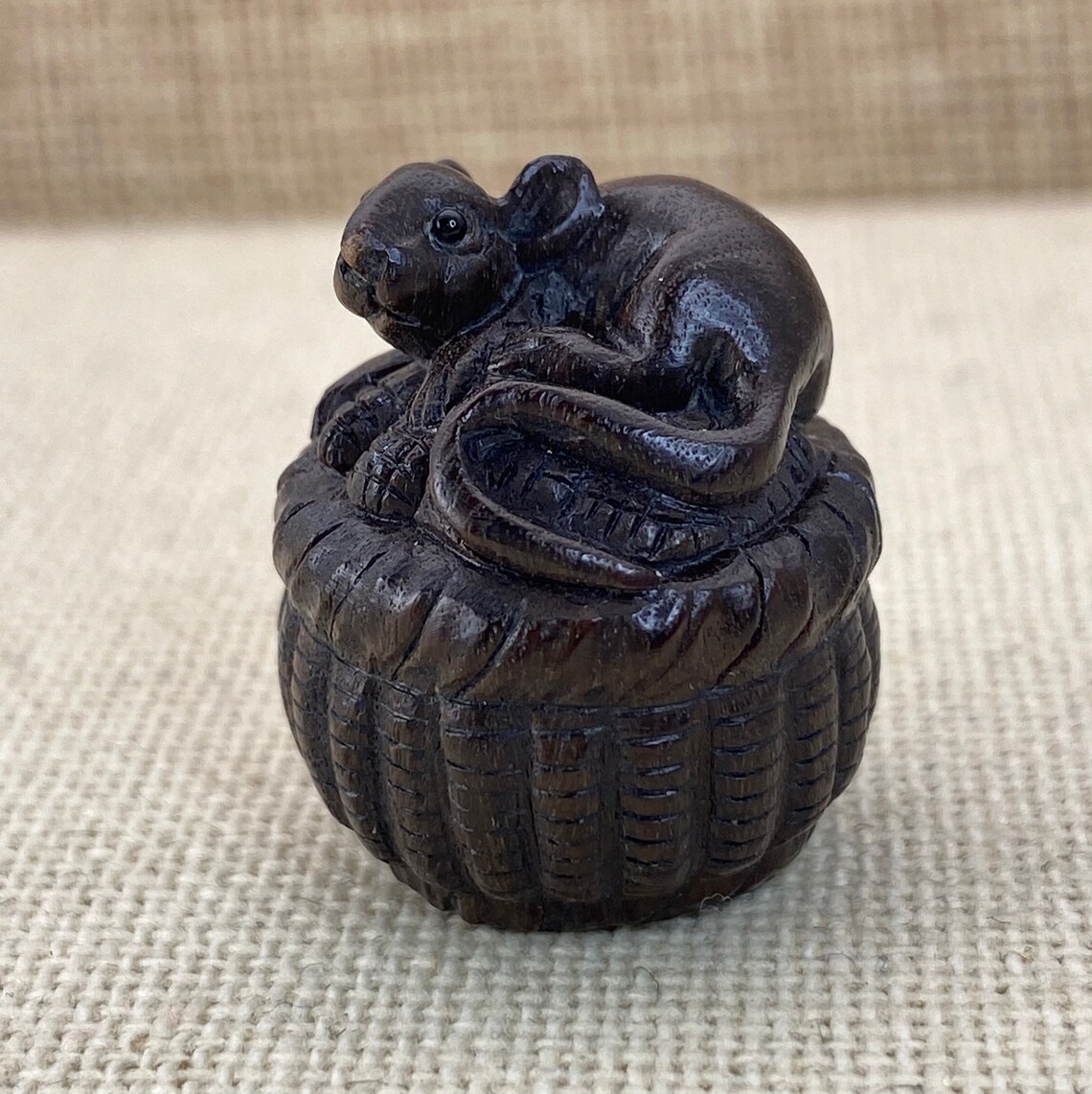 One Hand Carved Teakwood Ojime: Rat Year of the Rat Ironwood | Etsy