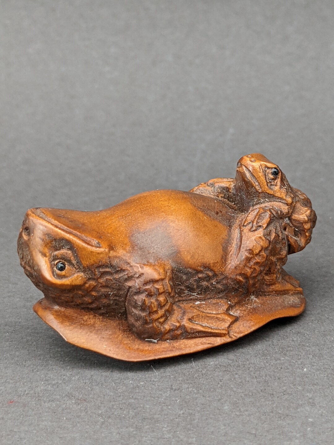 Hand Carved Boxwood Toad Netsuke, Wood Frog Netsuke, Toad Netsuke ...