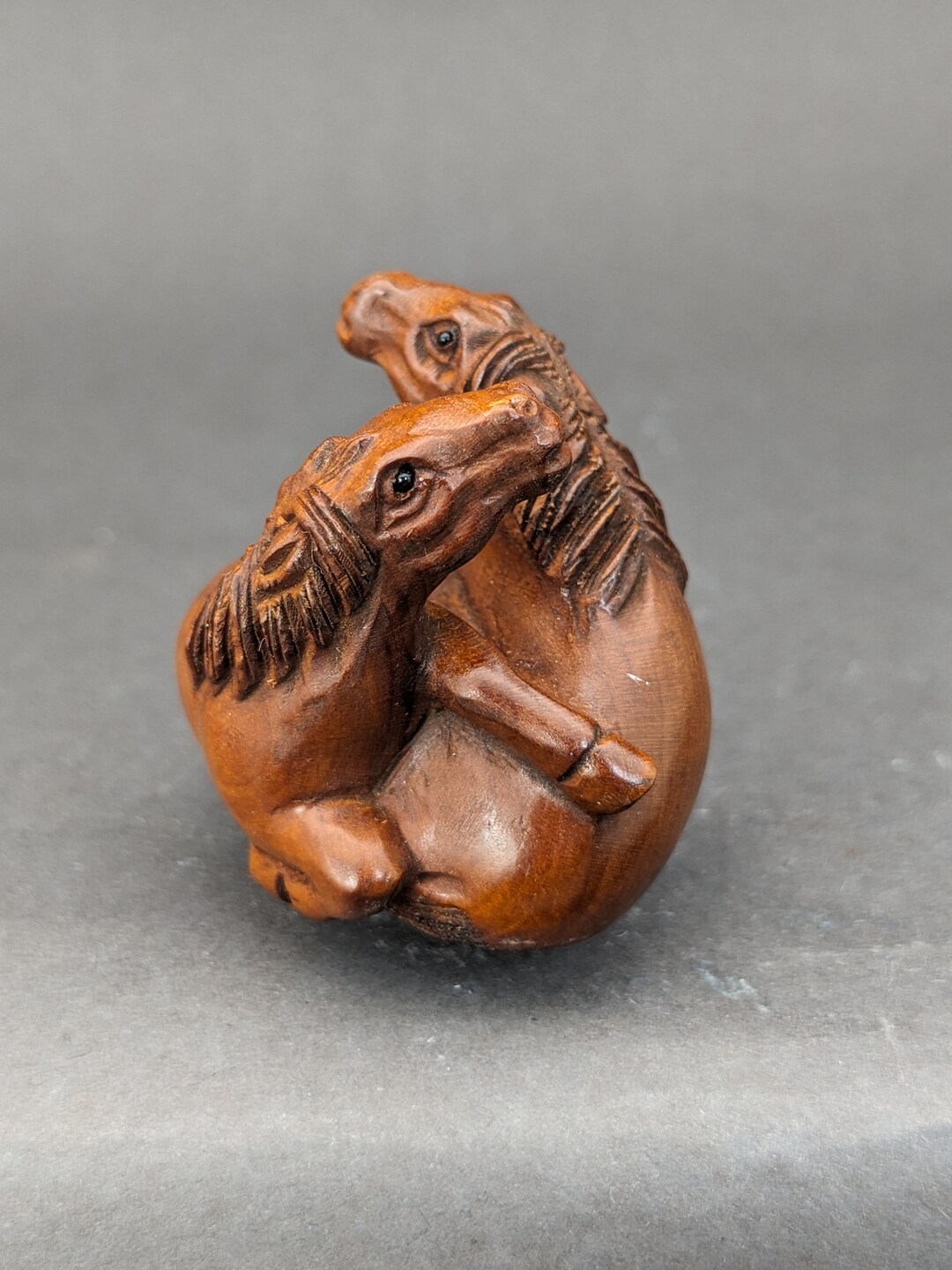 Hand Carved Boxwood Netsuke of Horse, Wood Horse Netsuke, Horse Charm ...