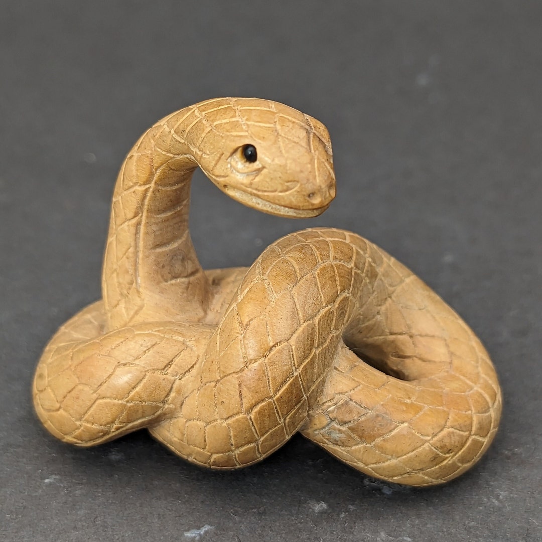 Mystical Boxwood Enchantment - Hand Carved Boxwood Snake Netsuke ...