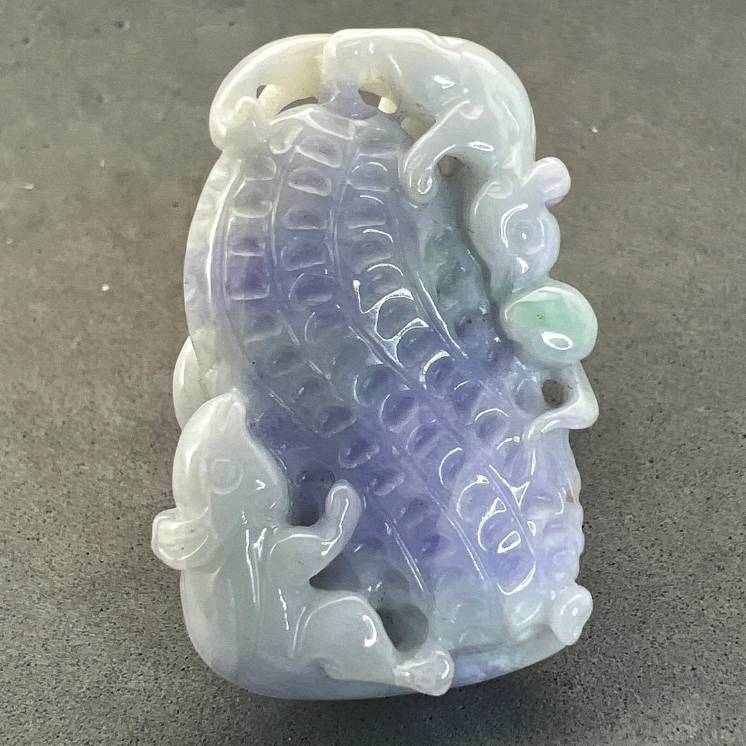 Estate Sale: Hand Carved Green and Lavender Jade Pendant of Two Mouse ...