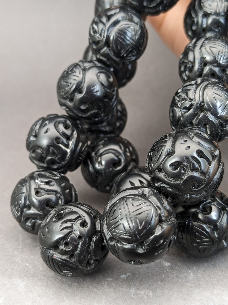 Vintage Jet Bead: One Bead Hand Carved Black Jet Bead of Longevity and ...
