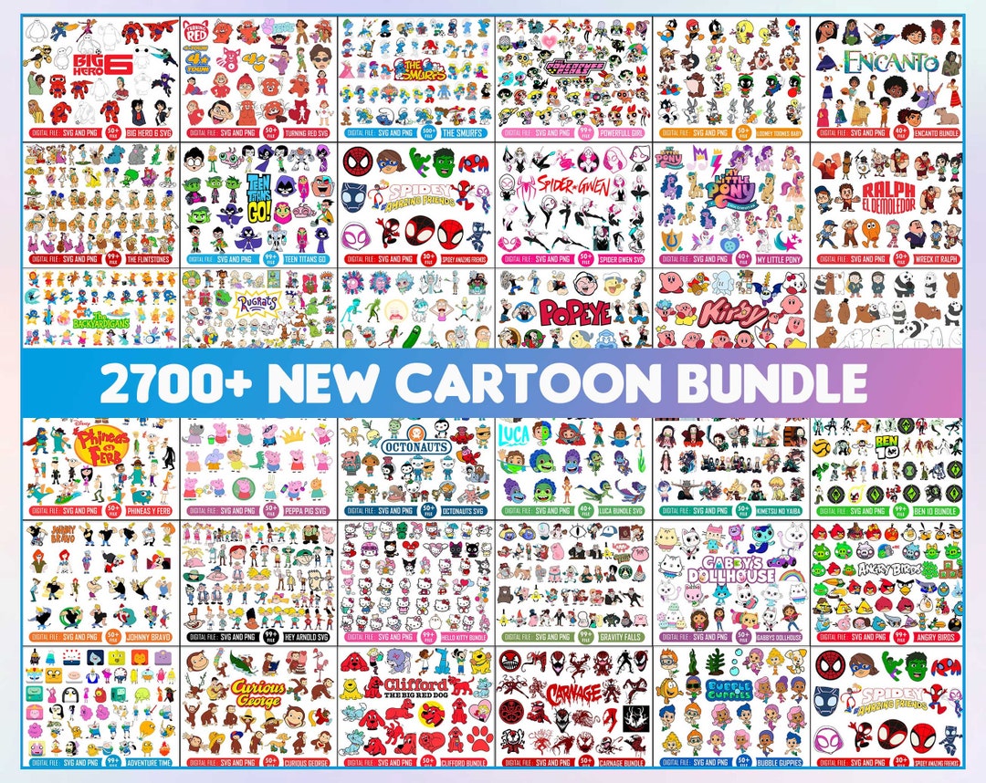 Trending Cartoon Characters Mega Bundle Svg, Cricut Printable Clipart ...