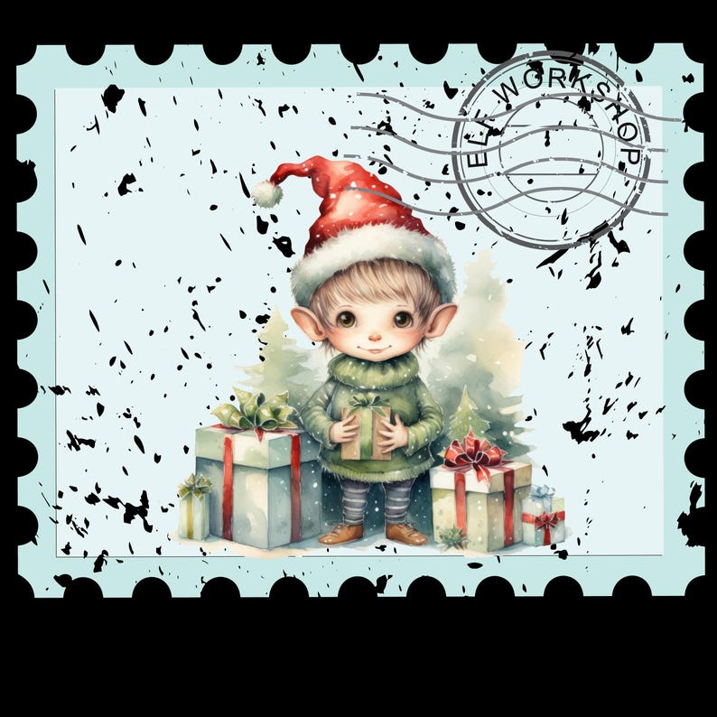 Elf Workshop Postage Stamp PNG Design File - Etsy