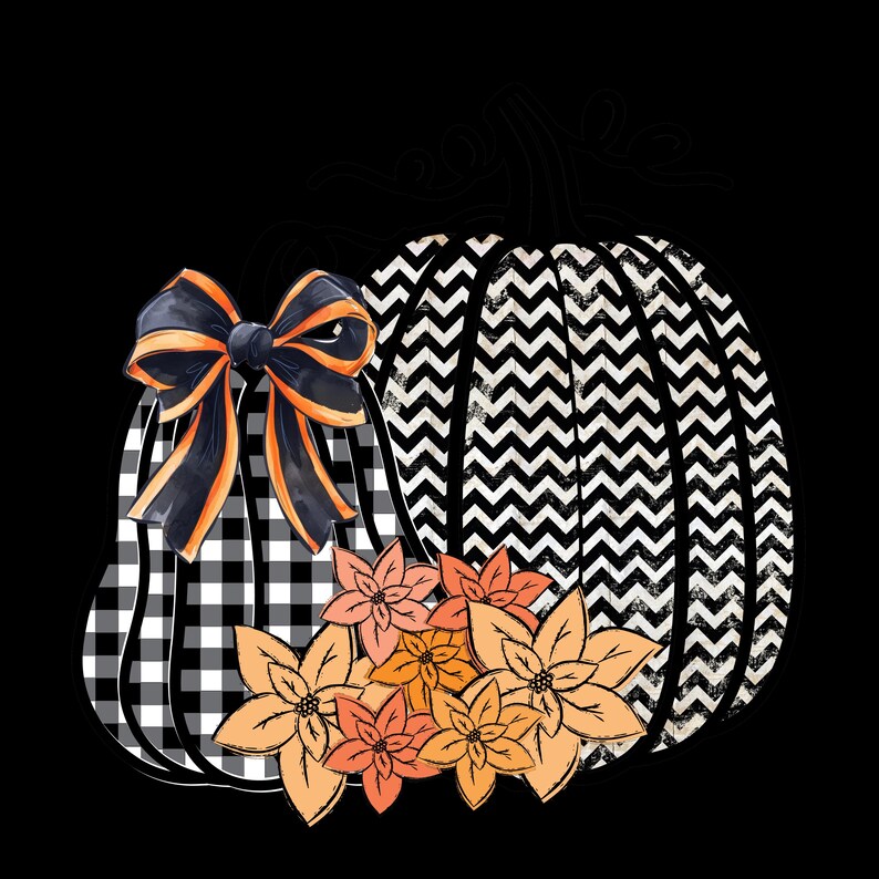 B&W Pumpkins With Flowers-png File - Etsy