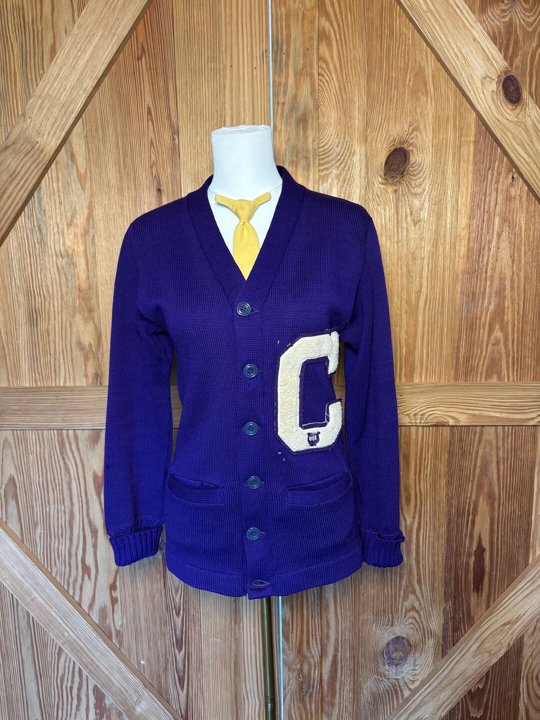 Rare Vintage 50s Stadium Wool Letterman Cardigan Sweater Purple Gold C ...