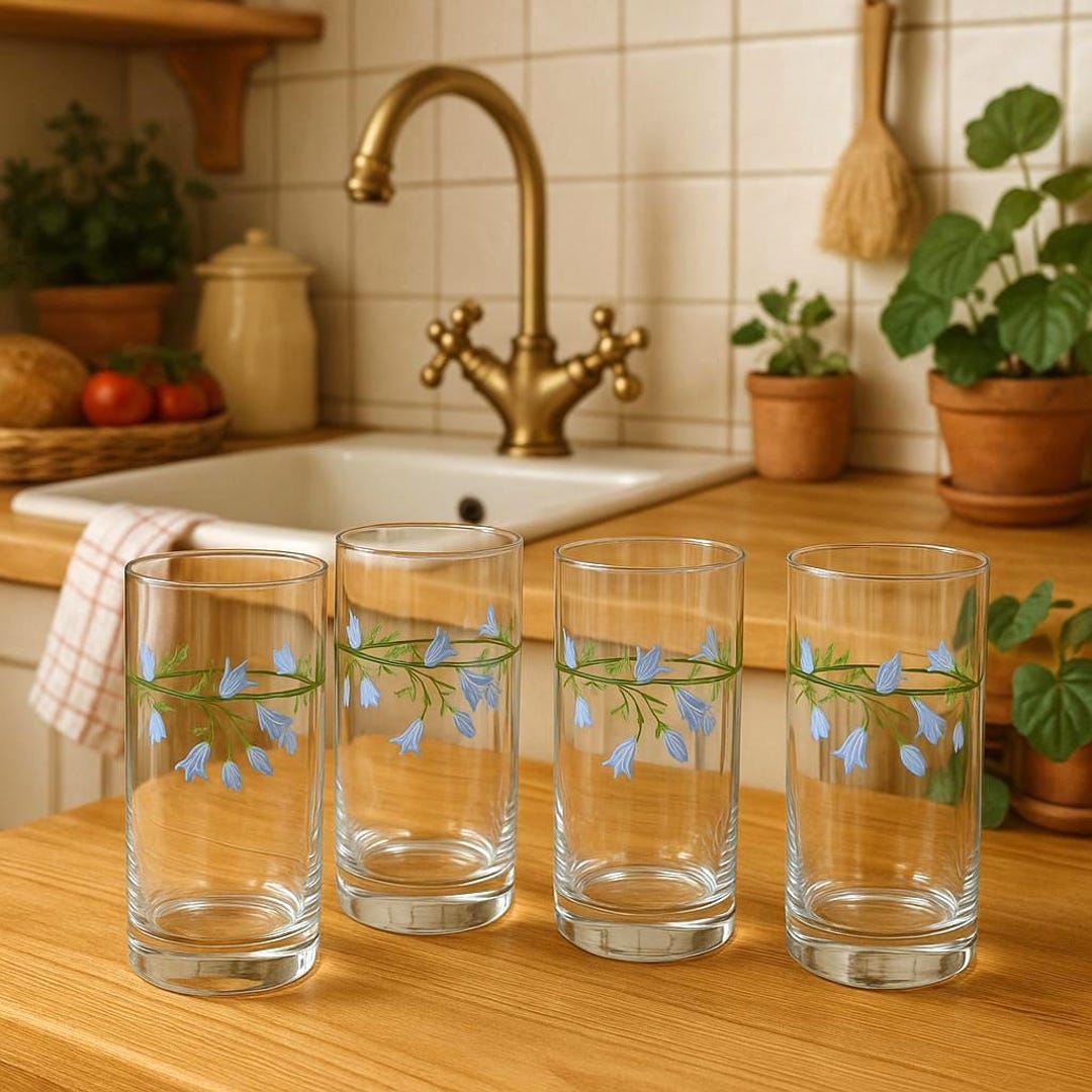 Vintage Corelle Blue Dusk Tumblers - Set of 4 Floral Cottagecore ...