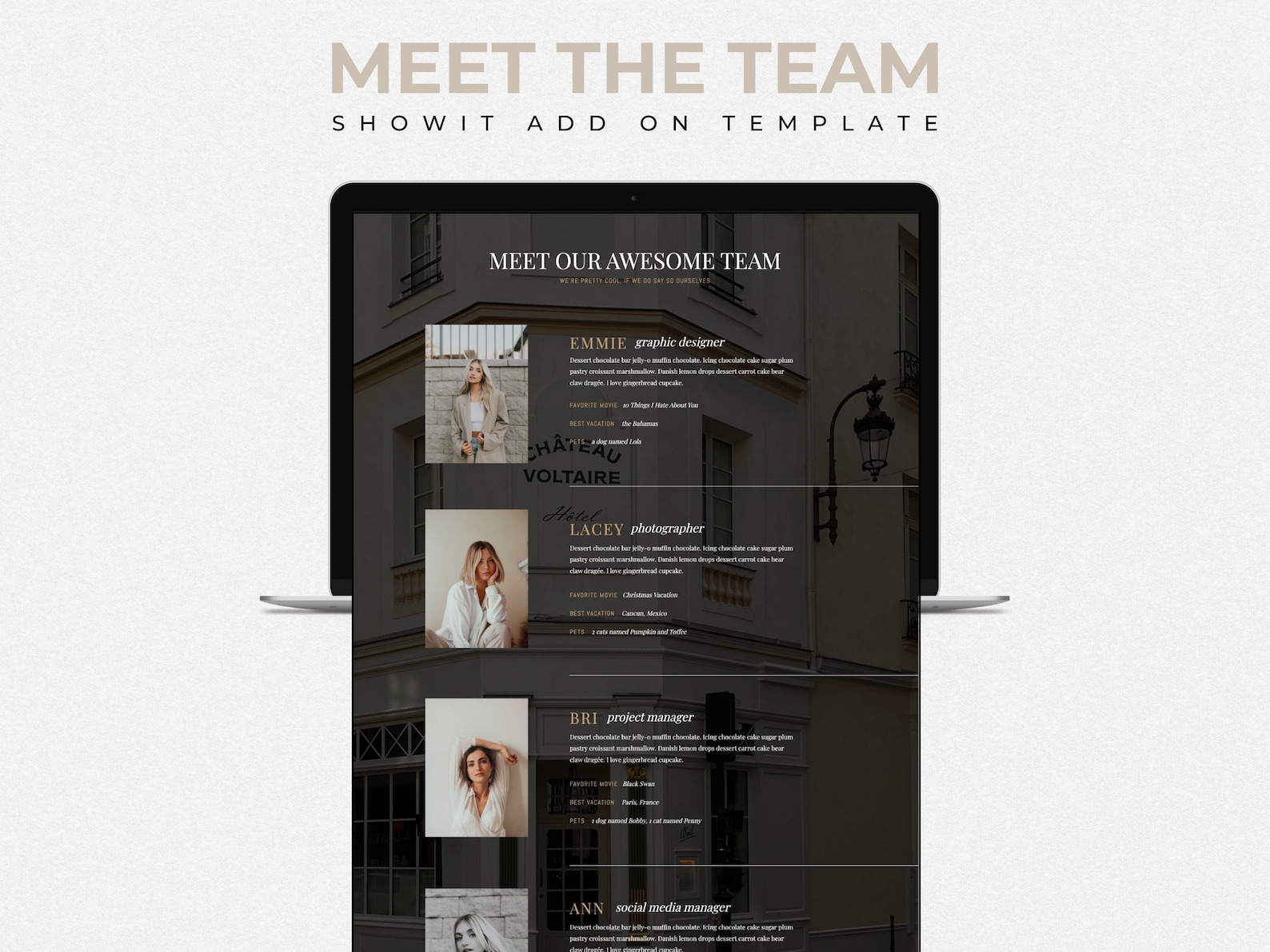 Meet the Team Showit Template Add-on Page | Web Page Design | Team ...