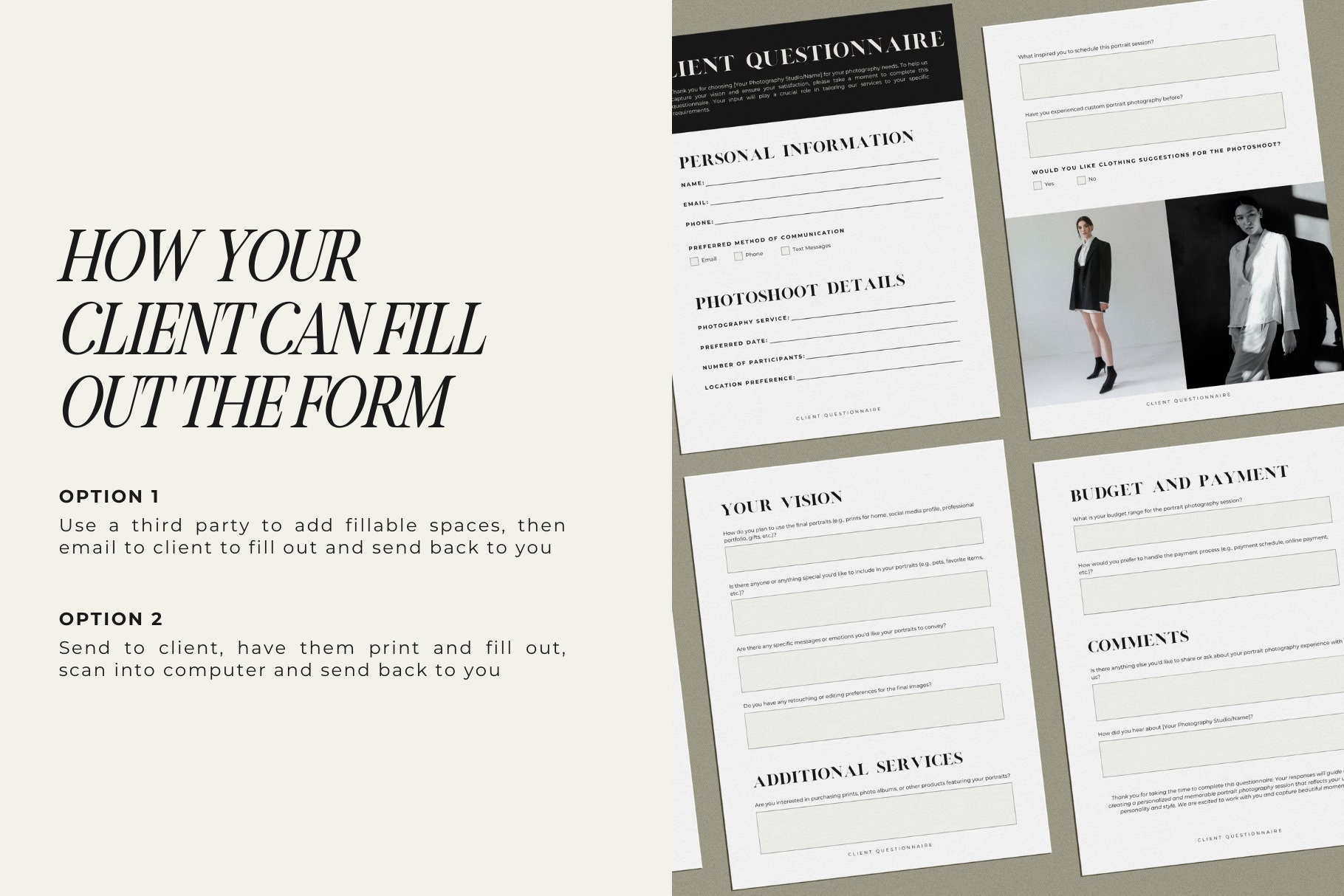 Photography Client Questionnaire Template | Booking Form | Client ...