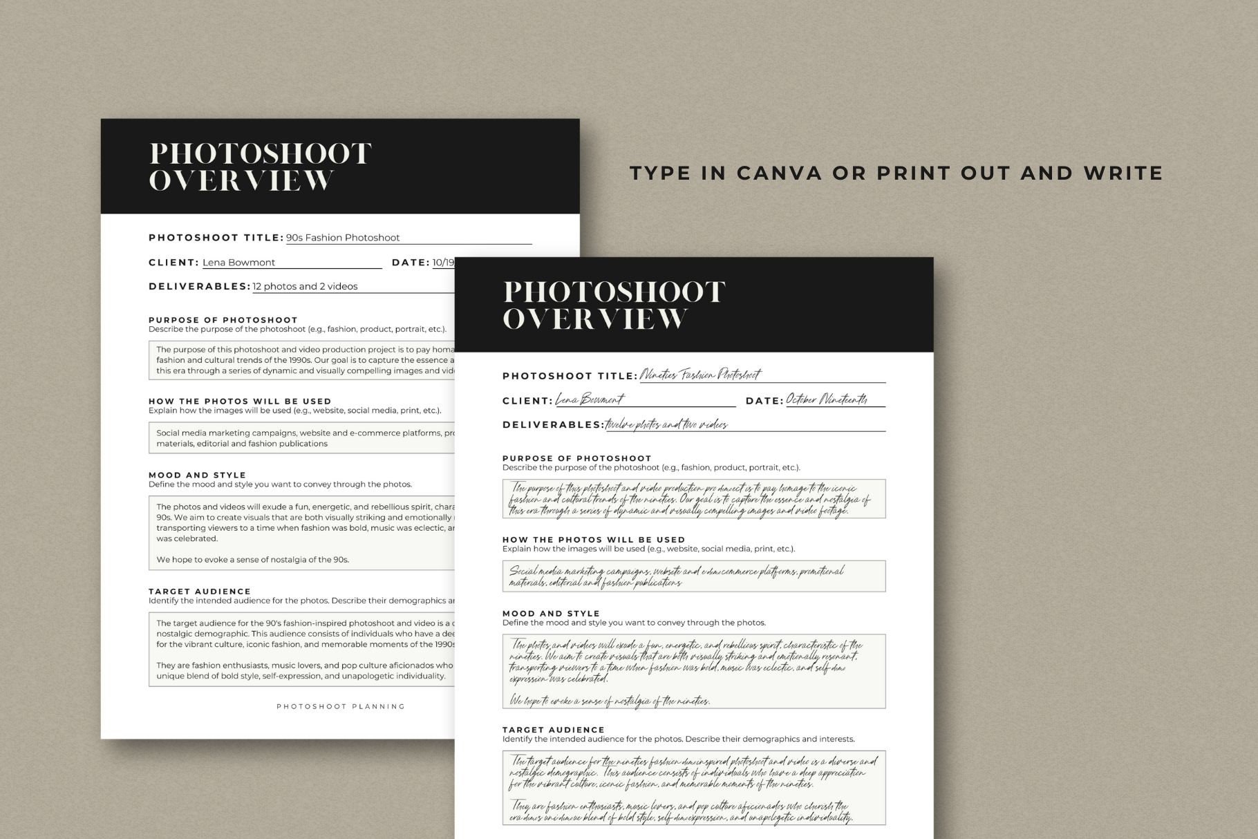 Photography Workbook Template | Photoshoot Planning | Ebook Template ...