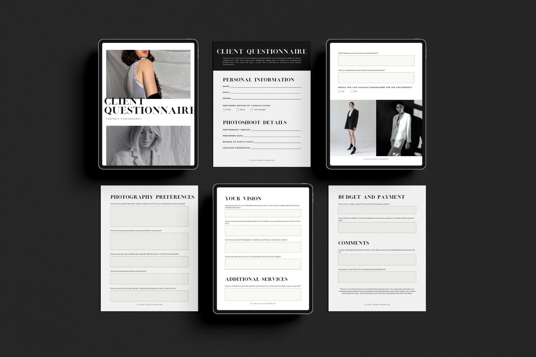 Photography Client Questionnaire Template | Booking Form | Client ...