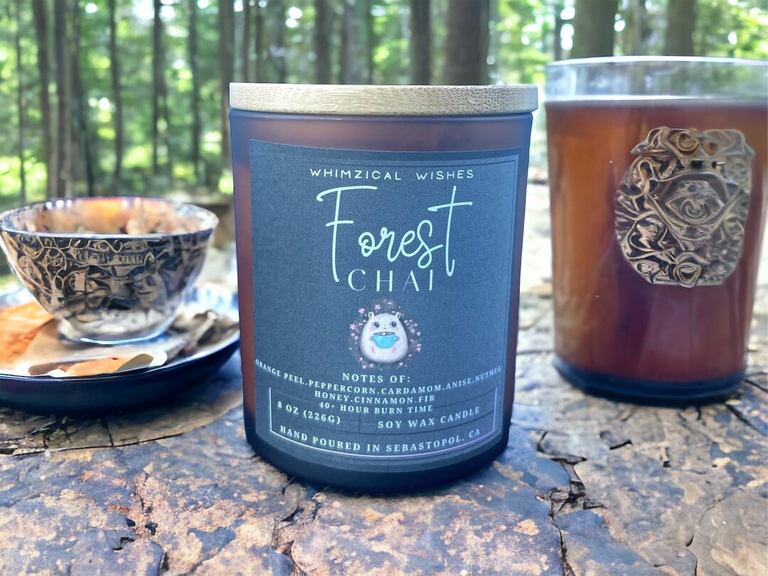 Forest Chai 8 Oz Soy Candle With Bamboo Lid and Amber Jar - Etsy
