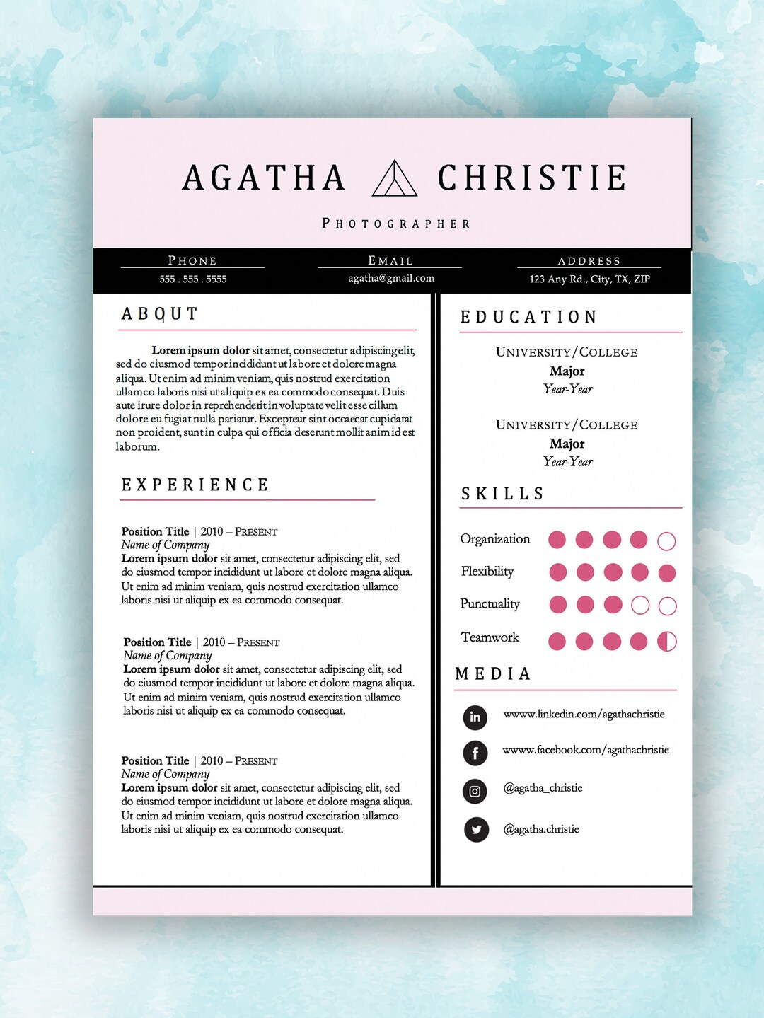 Digital Resume Template, Professional, Short, Cheap, Modern Creative ...