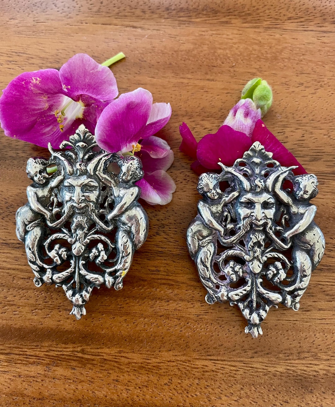 Peruzzi, Cini, Repousse Angels and Demons Belt / Sash Buckle - Antique ...