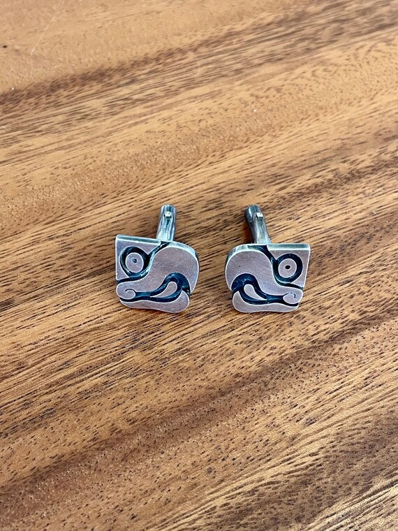 Antonio Pineda Sterling Carved Bird cufflinks - Gem