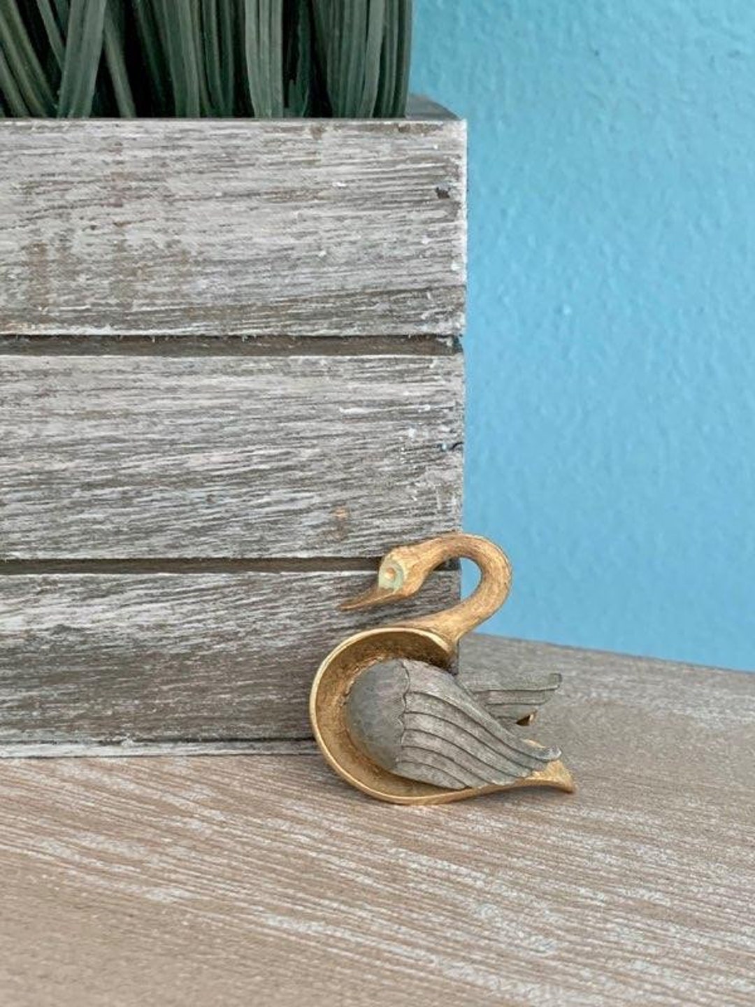 Vintage Brushed Gold and Silver Swan Pin - Etsy