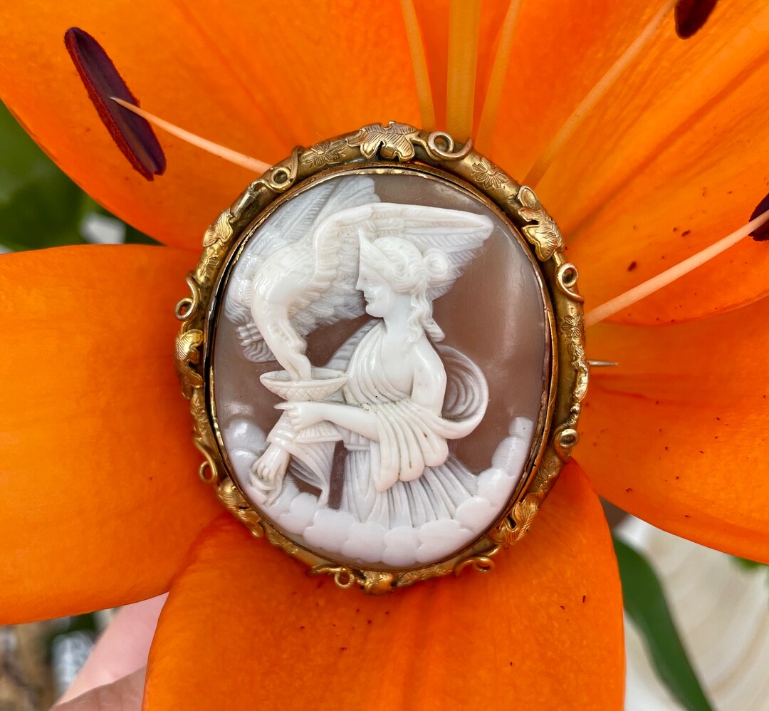 Victorian Cameo Brooch feeding Phoenix Goddess - Etsy