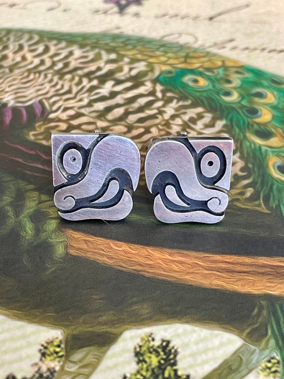 Antonio Pineda Sterling Carved Bird cufflinks - Gem