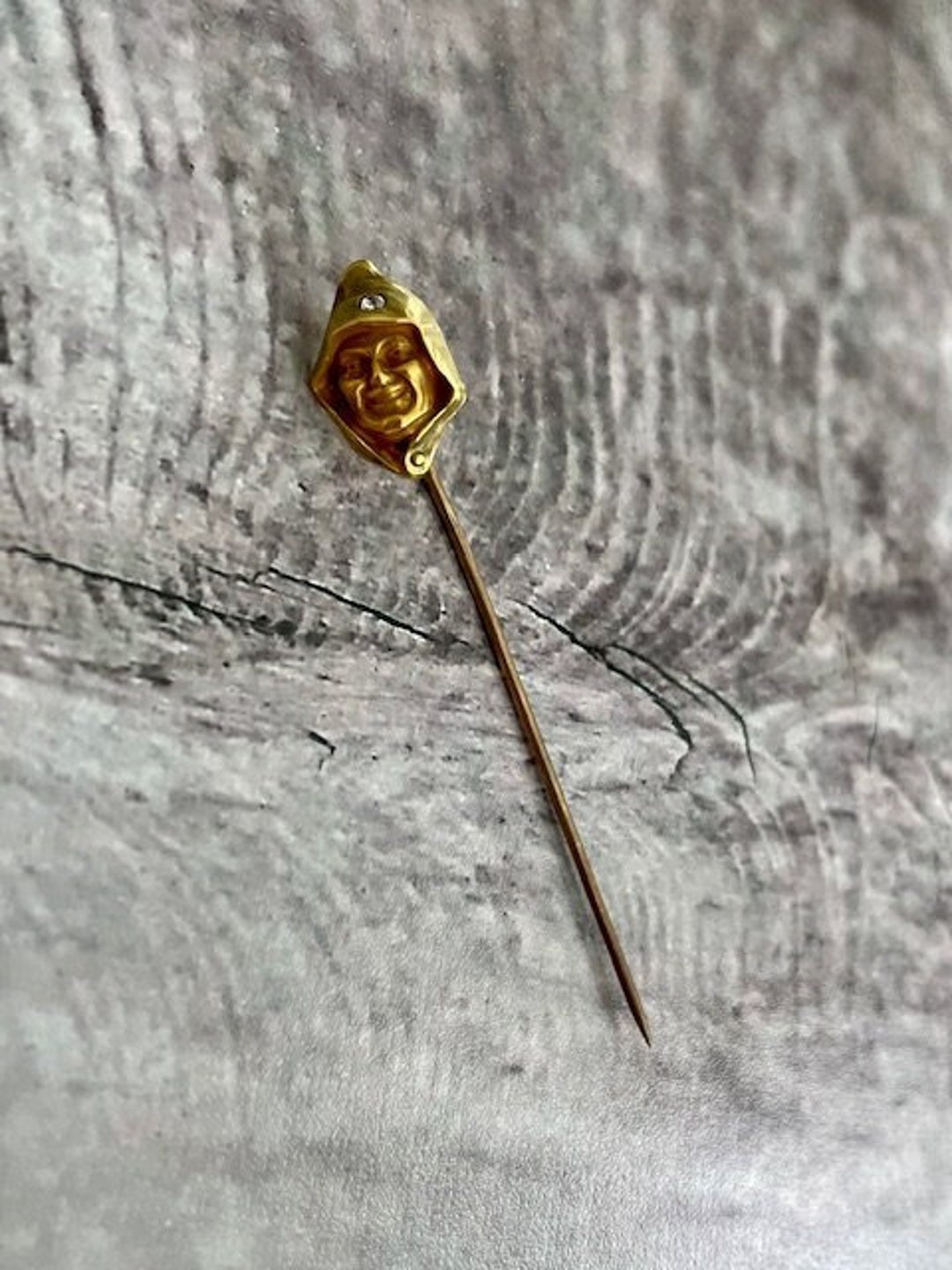 Antique 14K Stick Pin Featuring Old Man in a Hood With a Diamond Accent ...