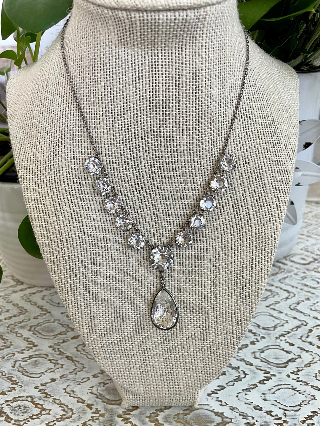 Rock Crystal Faceted Bead Necklace With Teardrop Pendant - Etsy