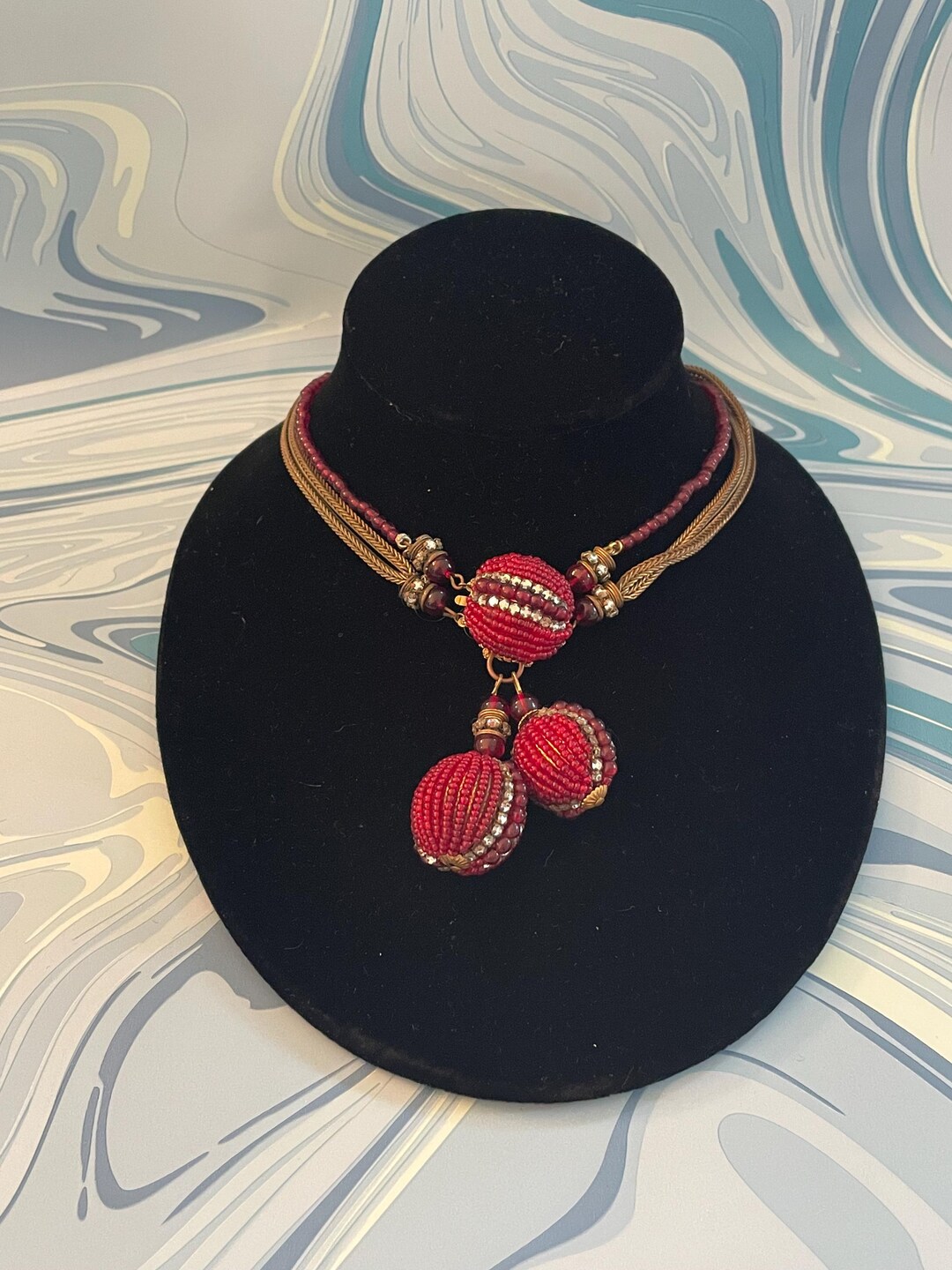 Rare Miriam Haskell Red Bead, Red Ball Choker Necklace - Mid Century - Etsy