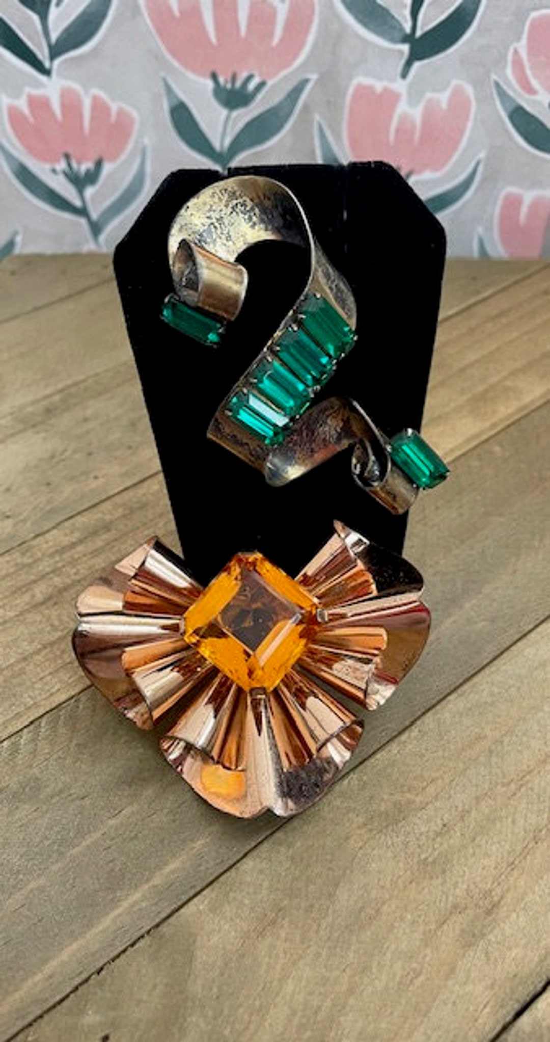 2-retro Sterling Silver Brooch Pins With Large Center Stones - Vintage ...