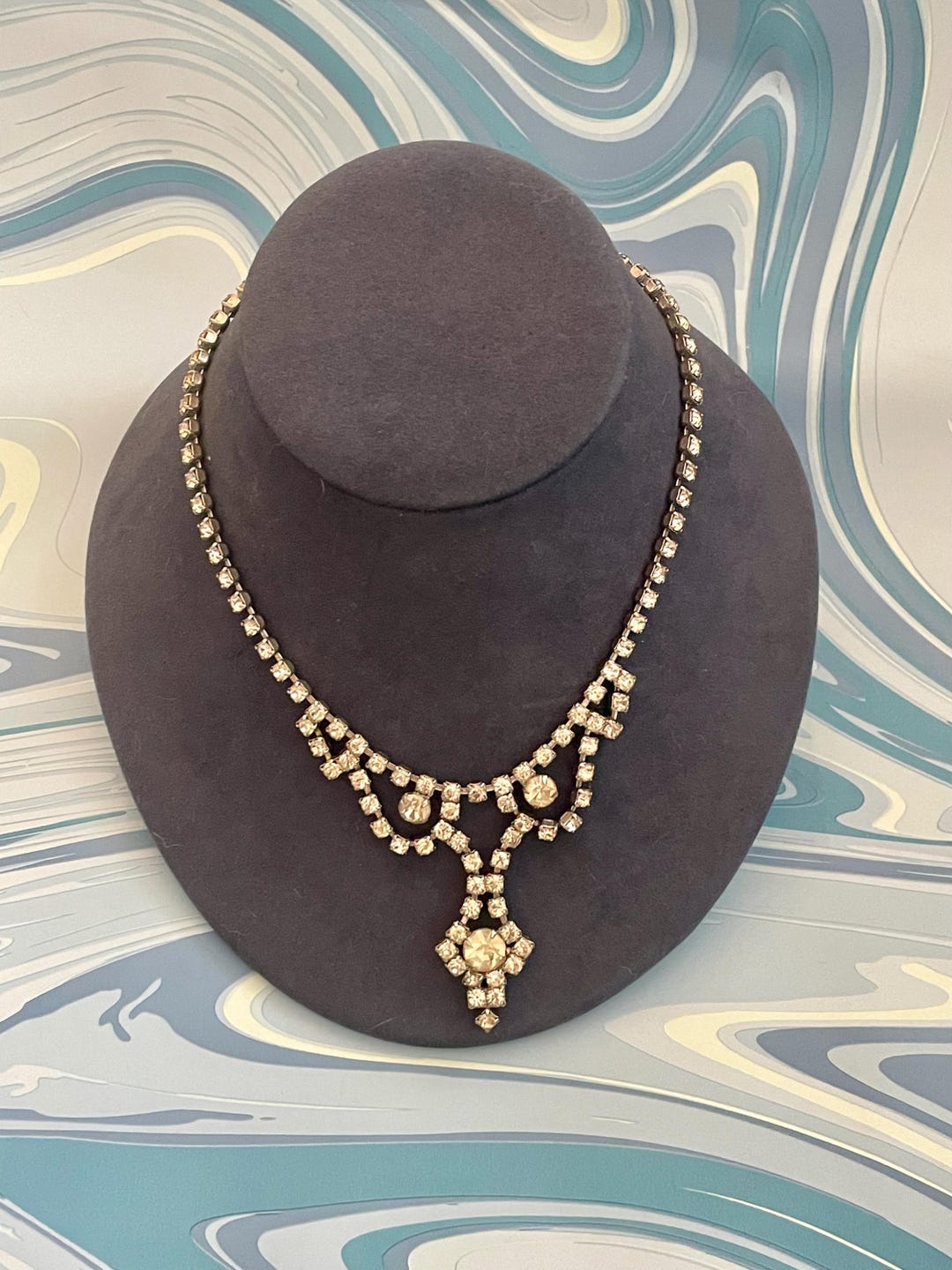 Retro Choker Necklace With Aurora Borealis Rhinestones - 1950's - Etsy