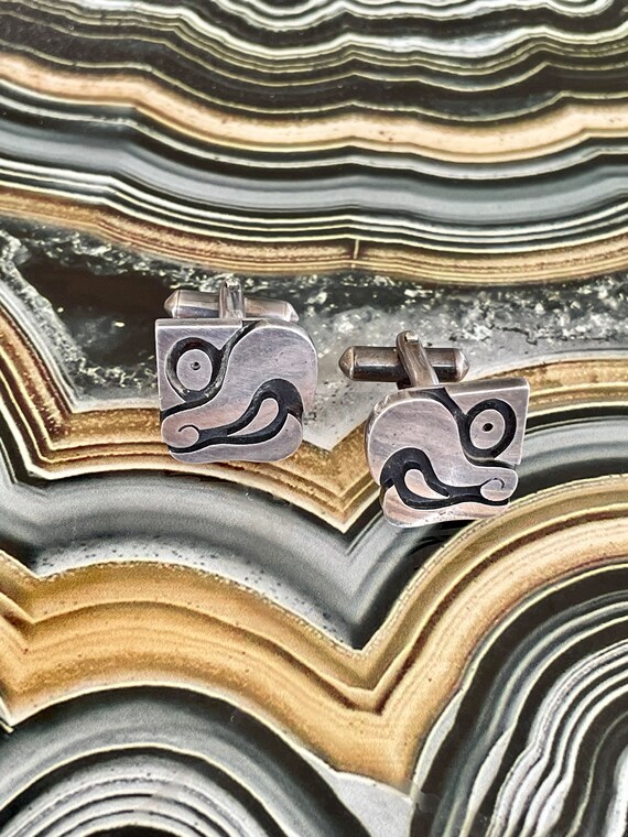 Antonio Pineda Sterling Carved Bird cufflinks - Gem