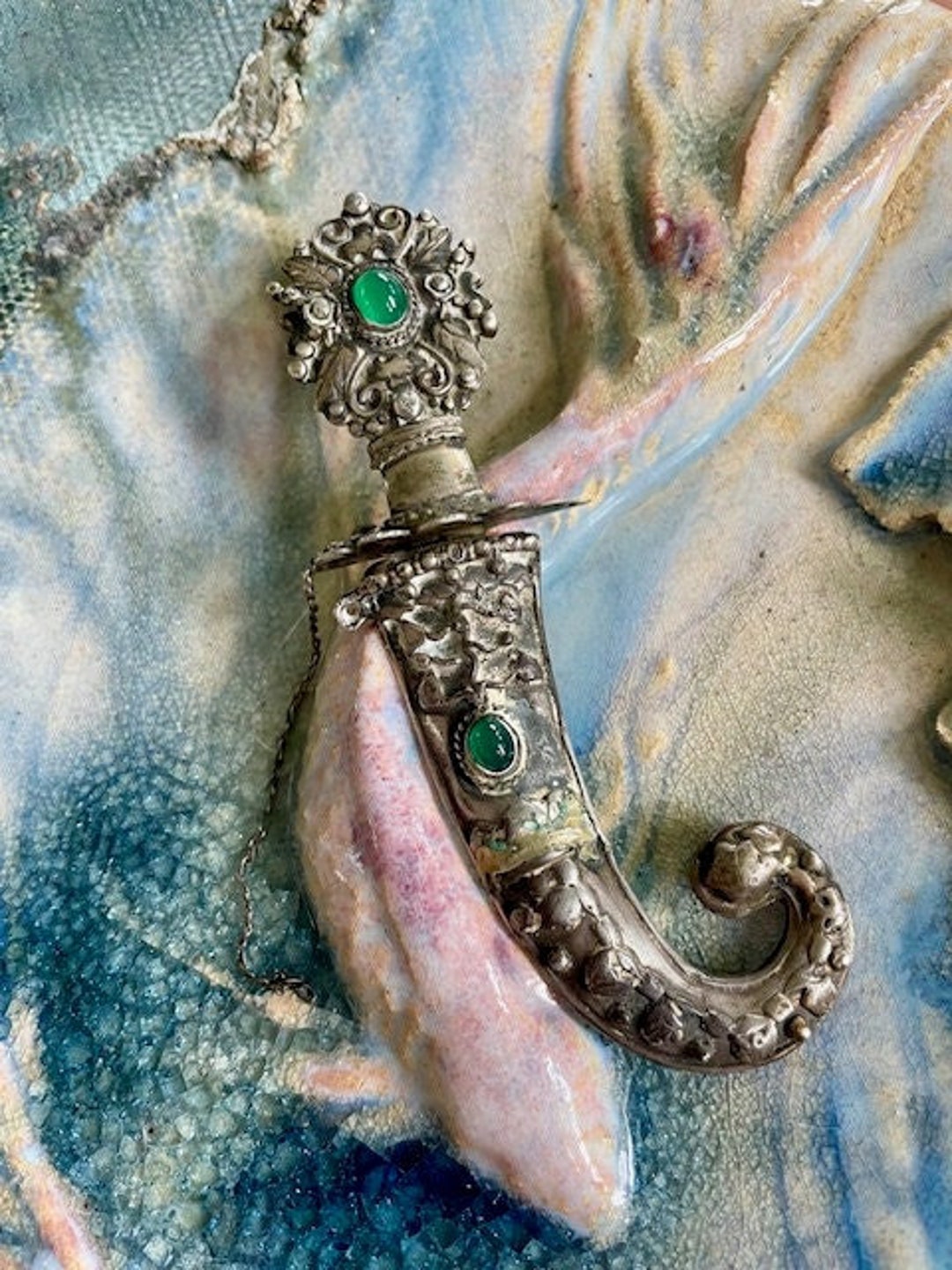 Green Onyx Sterling Silver Sword Dagger Pin Brooch / Letter Opener ...