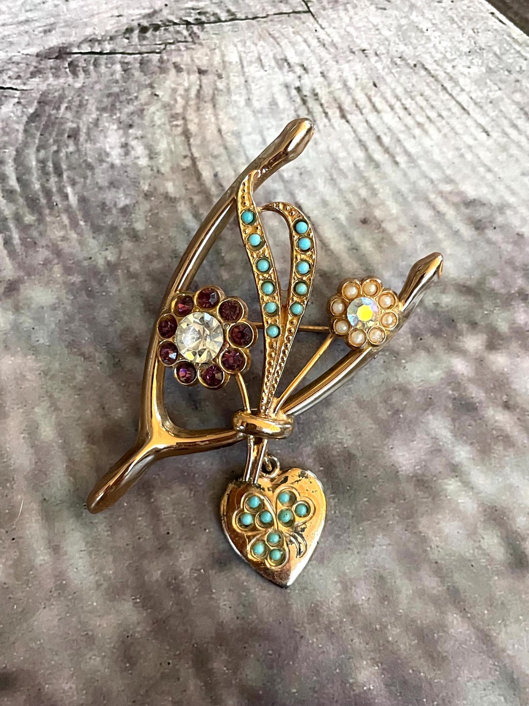 Coro Craft Gold Tone Wishbone and Heart Brooch Pin Vintage - Etsy