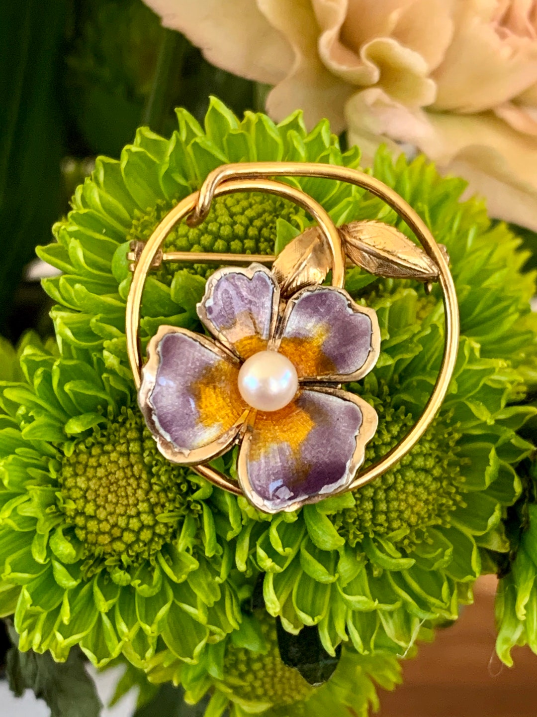 CREED Enamel Pansy and Pearl Gold Filled Brooch Pin Vintage - Etsy