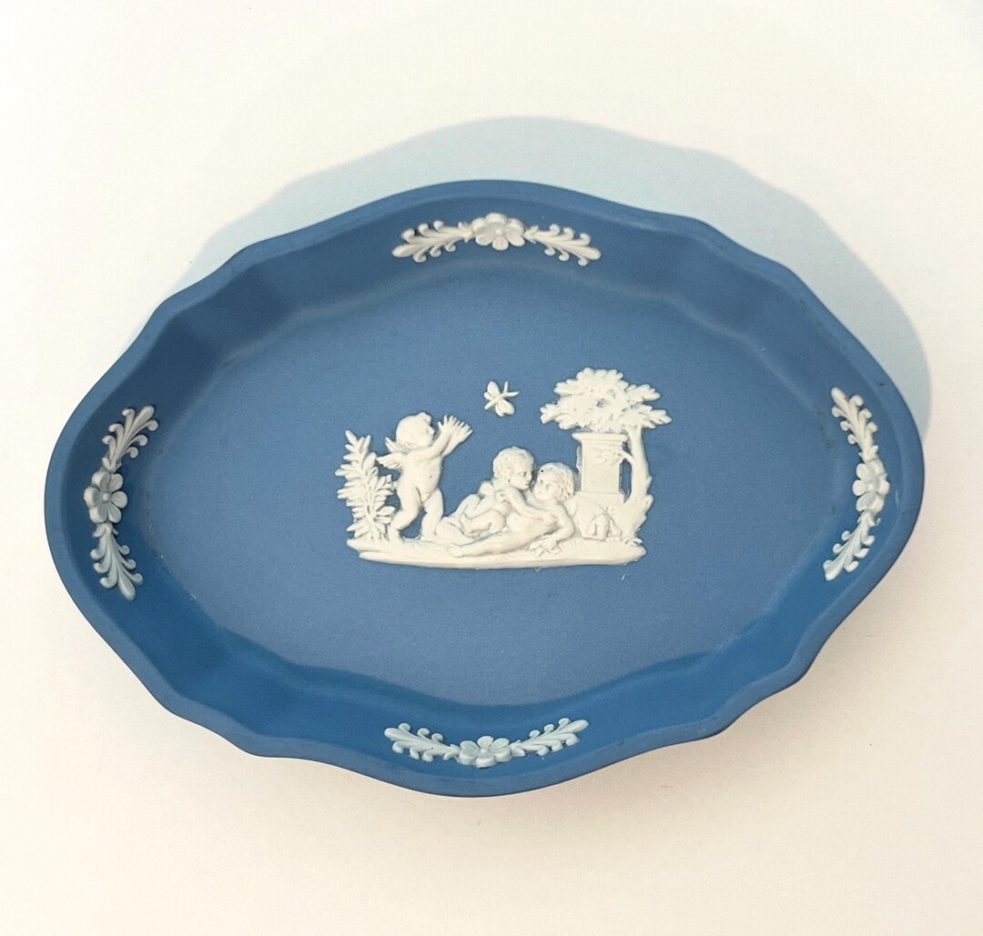 1966 Wedgwood Jasperware Cupid Motif Floral Tray, Tiny Cute, Ring Dish ...