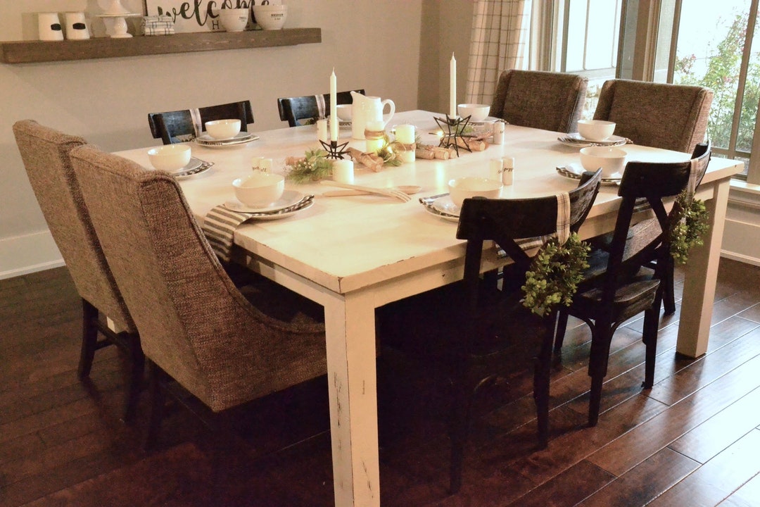 Custom Build: Square Dining Table Painted White Distressed - Etsy