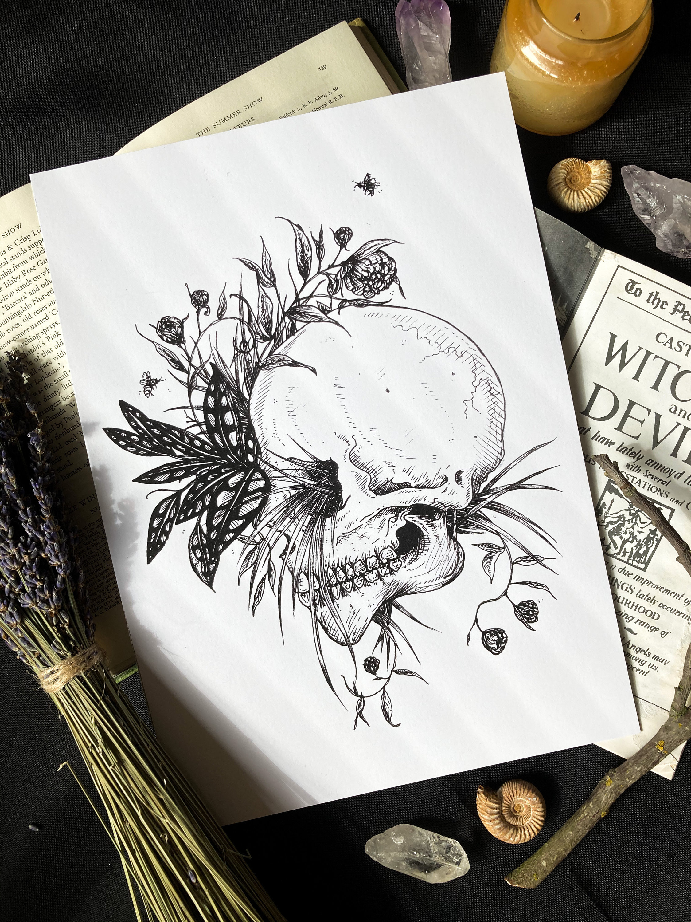 Eyelashes; Skull Drawing, Hand Drawn Print, Skeleton, Botanical, Leafy ...