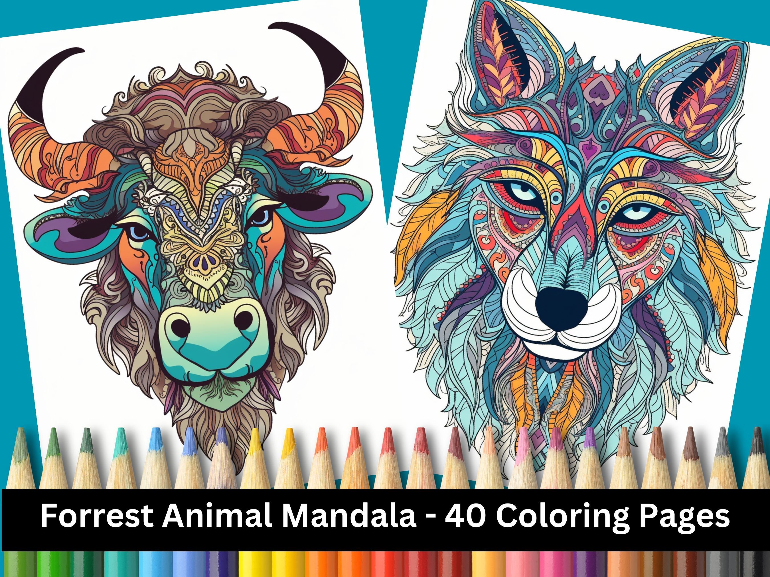 Forrest Mandala Animal Coloring Pages 40 Digita Pages for - Etsy