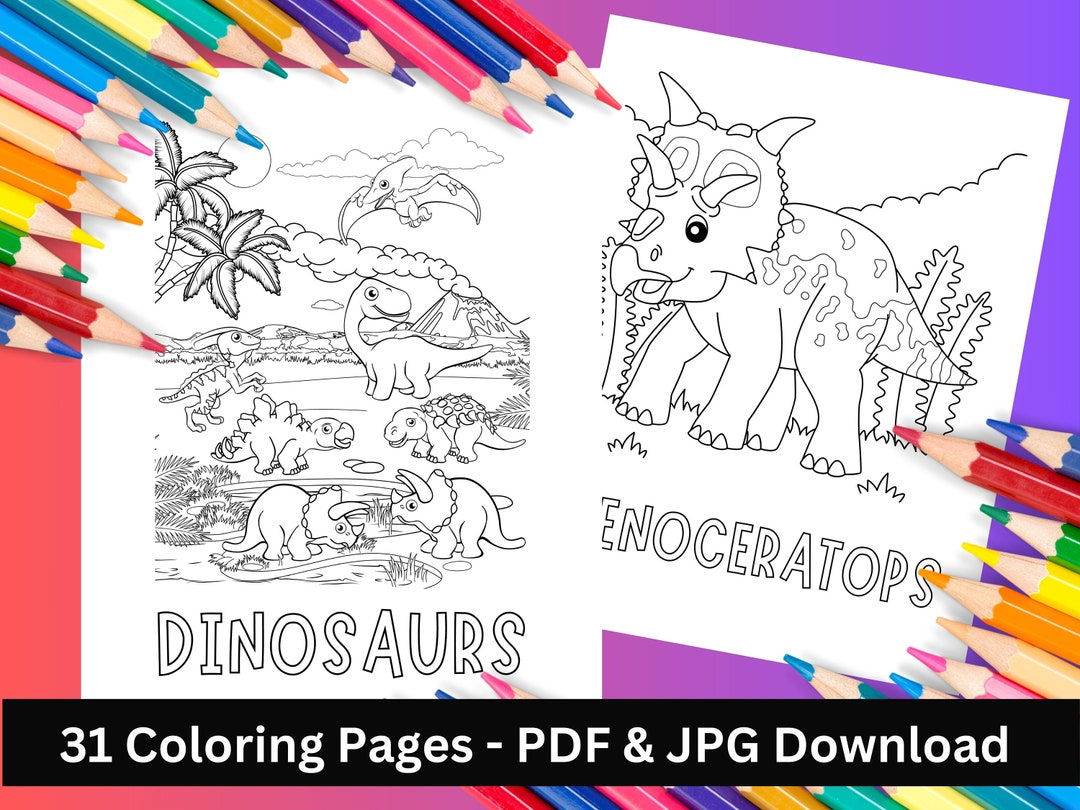 Dinosaur Coloring Book Printable Pages: Kids Activity Fun, Digital ...