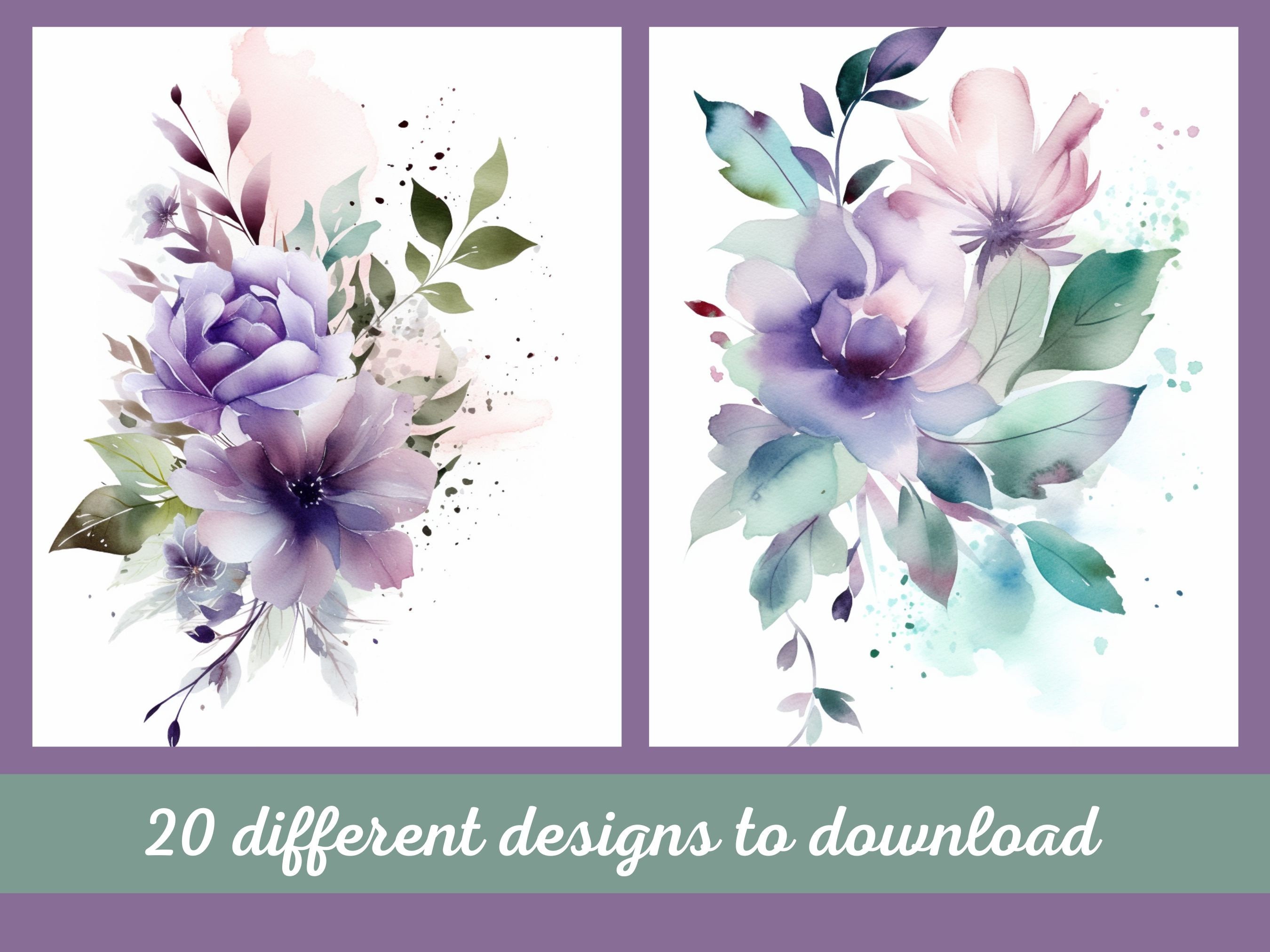 Pastel Clipart Flowers - Pink and Purple, 20 Digital Downloads, PNG ...