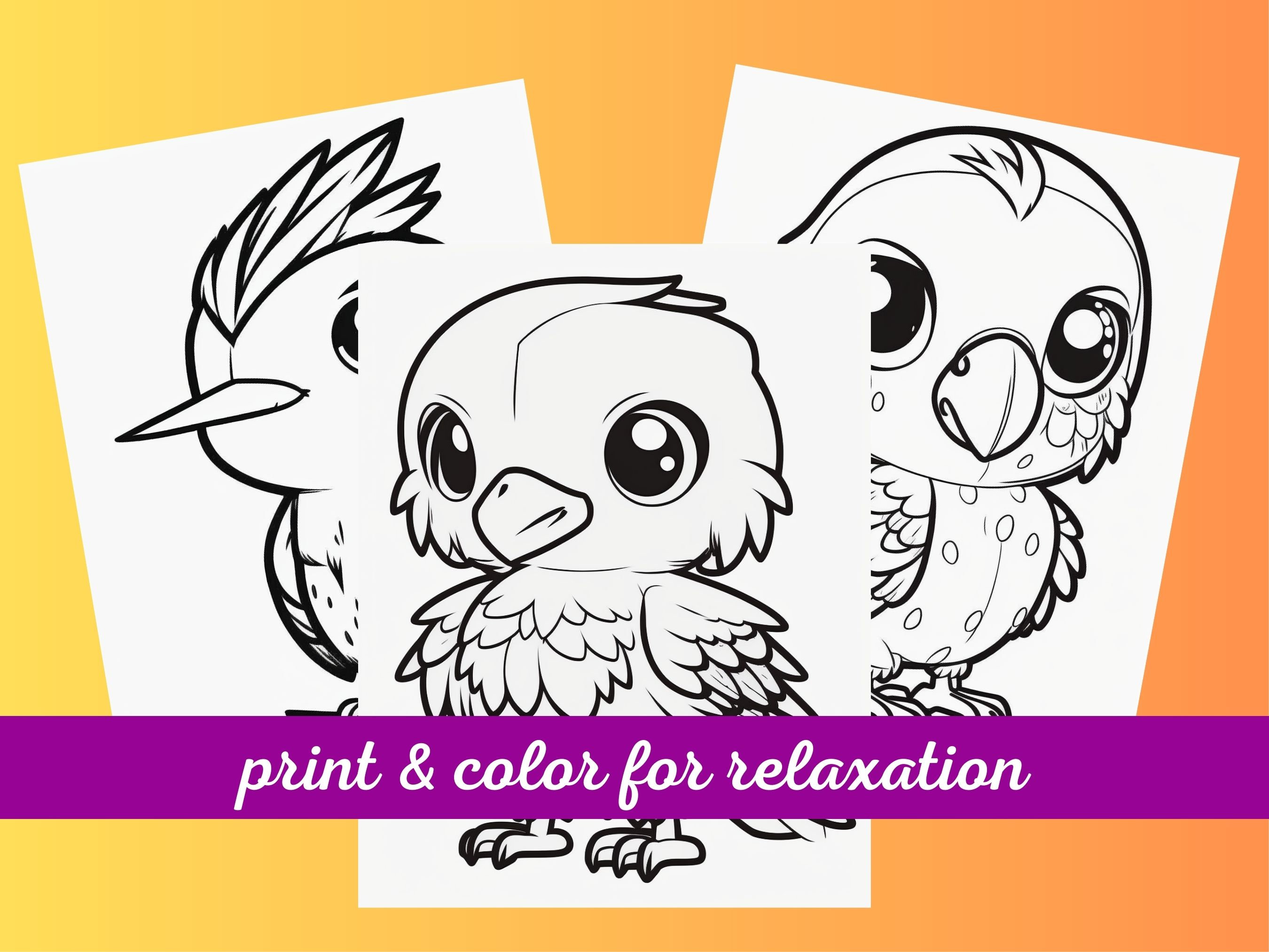 Cute Birds Coloring Pages Coloring Book for Kids 40 - Etsy