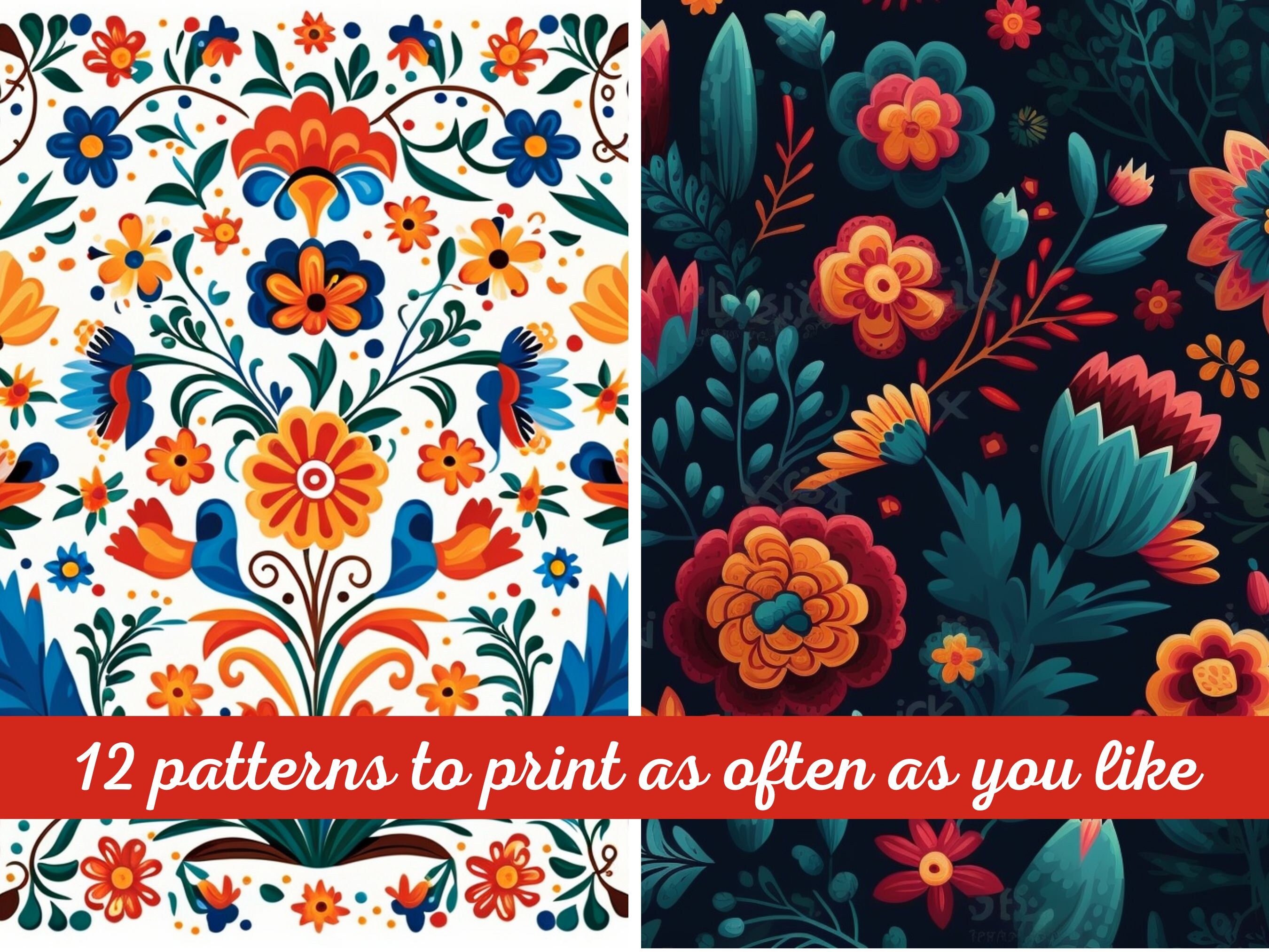 Colorful Mexican Flower Patterns 12 X 12 Flower - Etsy