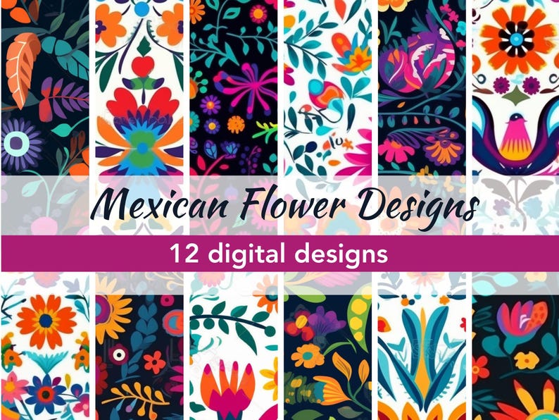 Mexican Floral Pattern Set: Colorful Flower Designs (12 Digital ...