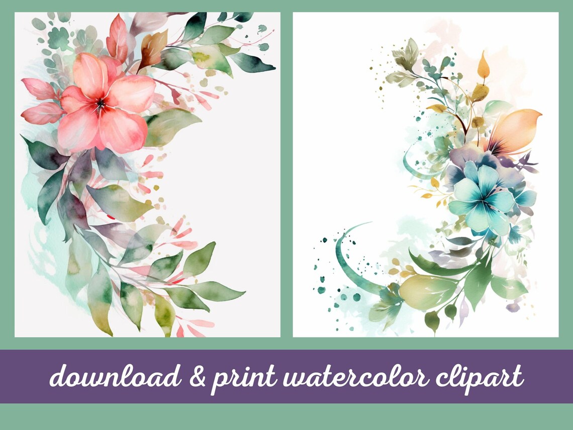 Pastel Flower Border Clipart: Pink & Purple Floral PNG (digital ...
