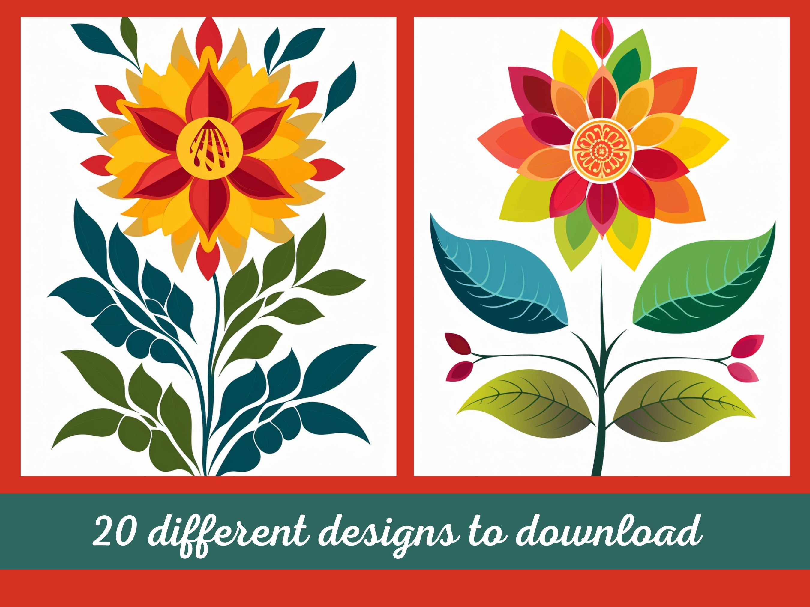Clipart Colorful Flower Designs 20 Digital Images of Flowers - Etsy