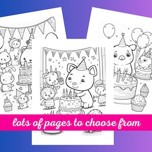 Animal Birthday 40 Coloring Pages | Cute Coloring Book | 40 Coloring ...