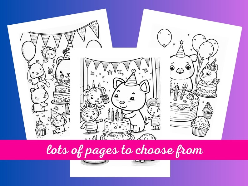Animal Birthday 40 Coloring Pages | Cute Coloring Book | 40 Coloring ...