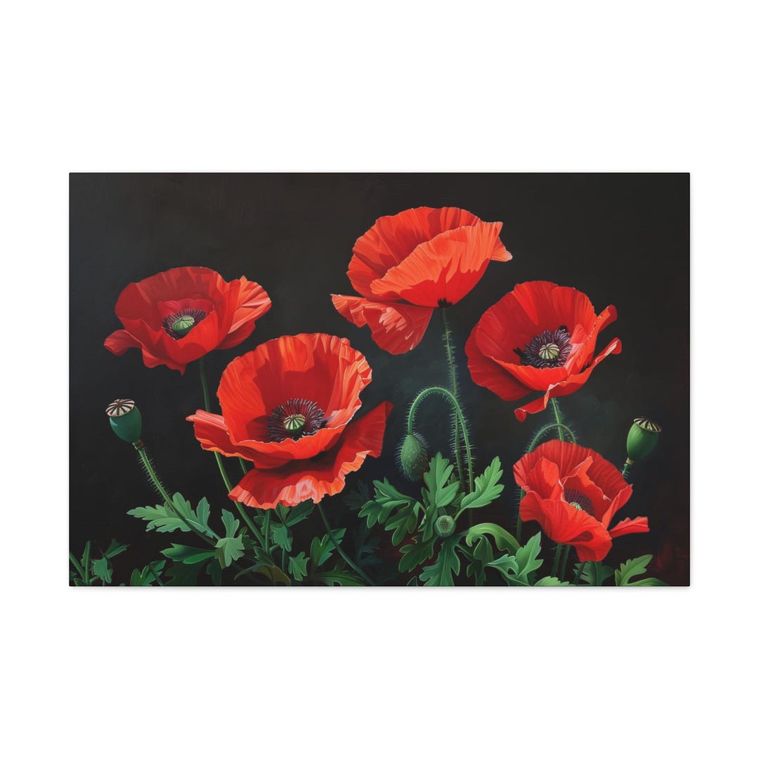 Five Bright Red Poppies Canvas Gallery Wrap | Stretched Canvas 1.25 ...