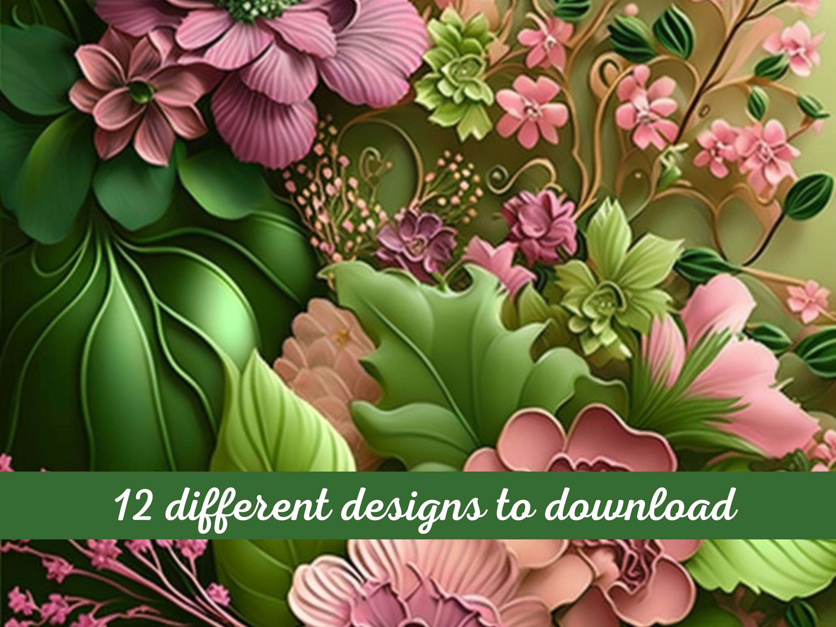 Beautiful Green and Pink Flower Patterns 12 X 12 Floral Designs 12 ...