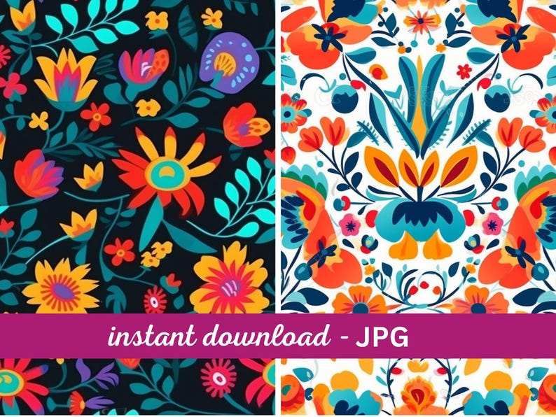 Conjunto de estampados florales mexicanos: Diseños florales coloridos ...
