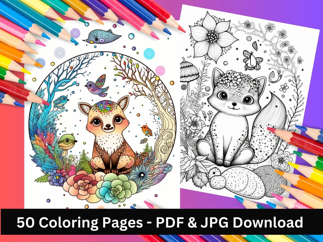 Whimsical Animals and Scenes Fantasy Coloring Book 50 Digital Coloring ...