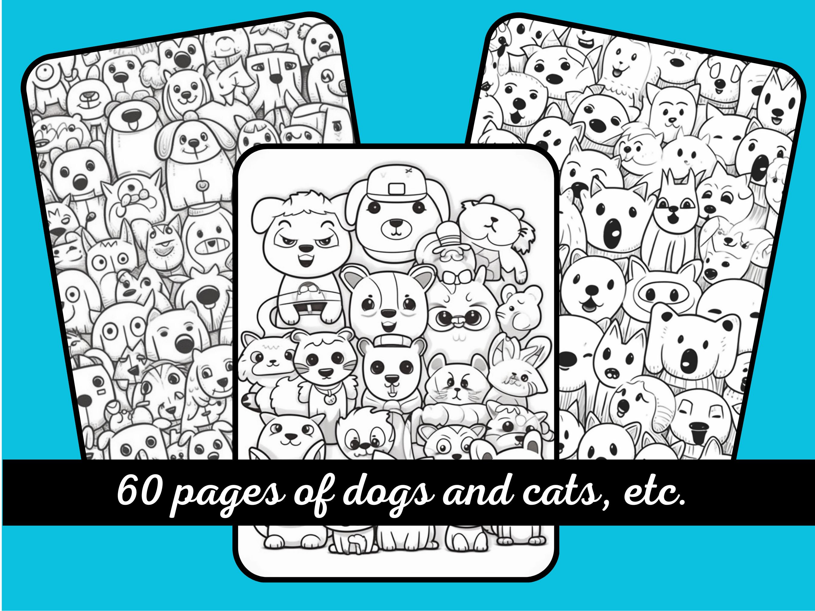 Dogs & Cats Doodle Coloring Pages Creative Animal Color - Etsy